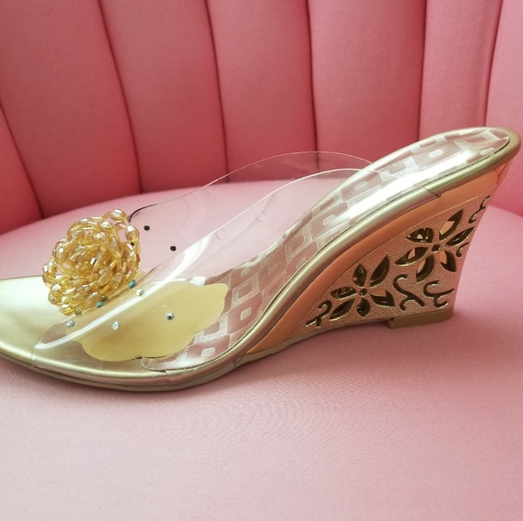 Shoes | Plastic Gold Wedge | Poshmark